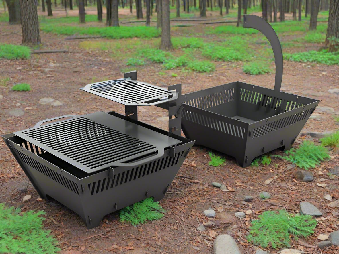 Large Slot Grill Fire Pit - Collapsible Fire Pit Grill w/ Adjustable R ...